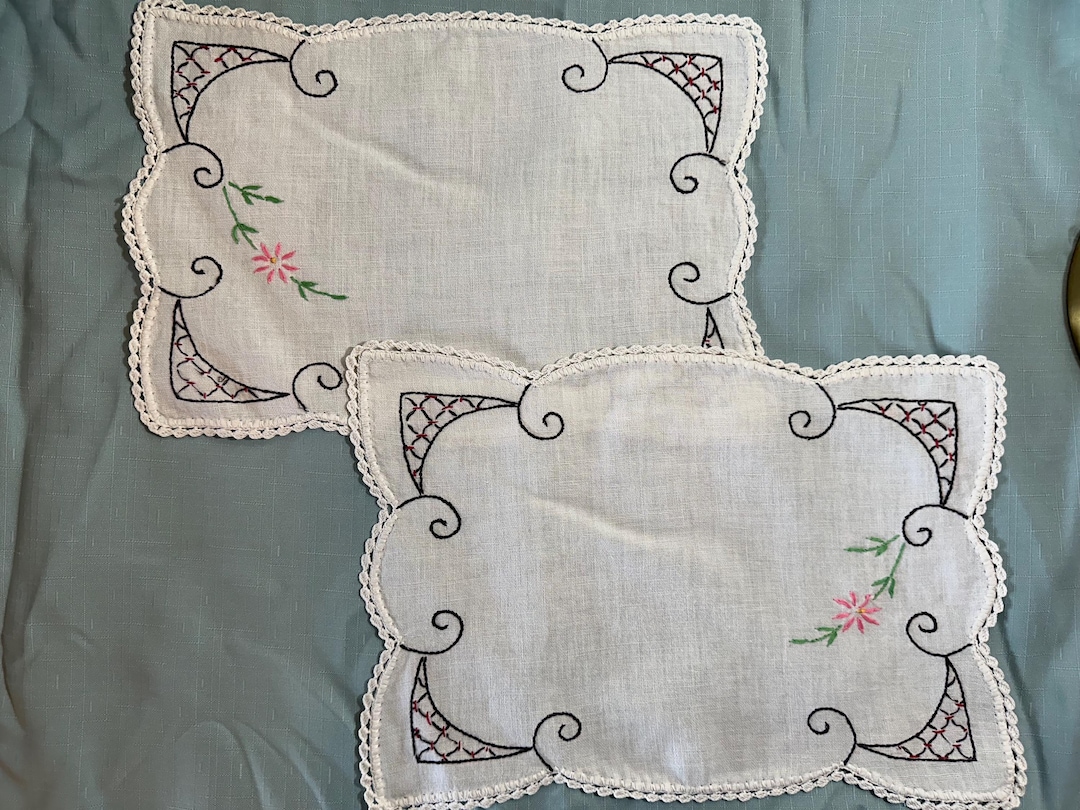 Vintage Embroidered Linens, Embroidered Bedroom Linen Set, Dresser ...