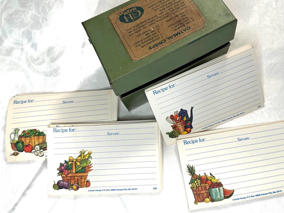 Vintage Metal Recipe Box and Vintage Kitchen Recipe Cards, Old Recipe ...