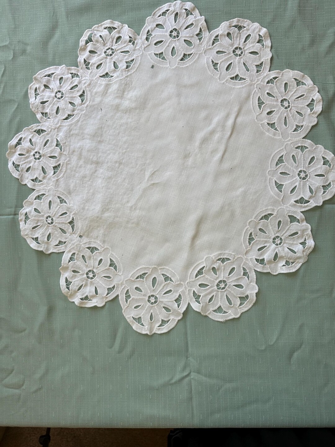Large Circle Doily With Flower Border , White Linen Doily, Vintage ...