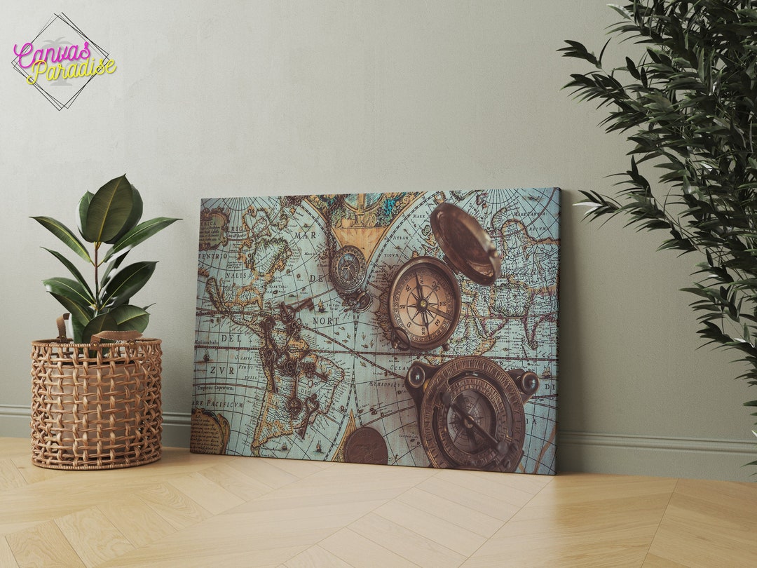 Treasury Map Canvas, Pirate Map Canvas, Compass Canvas, Treasure Canvas ...