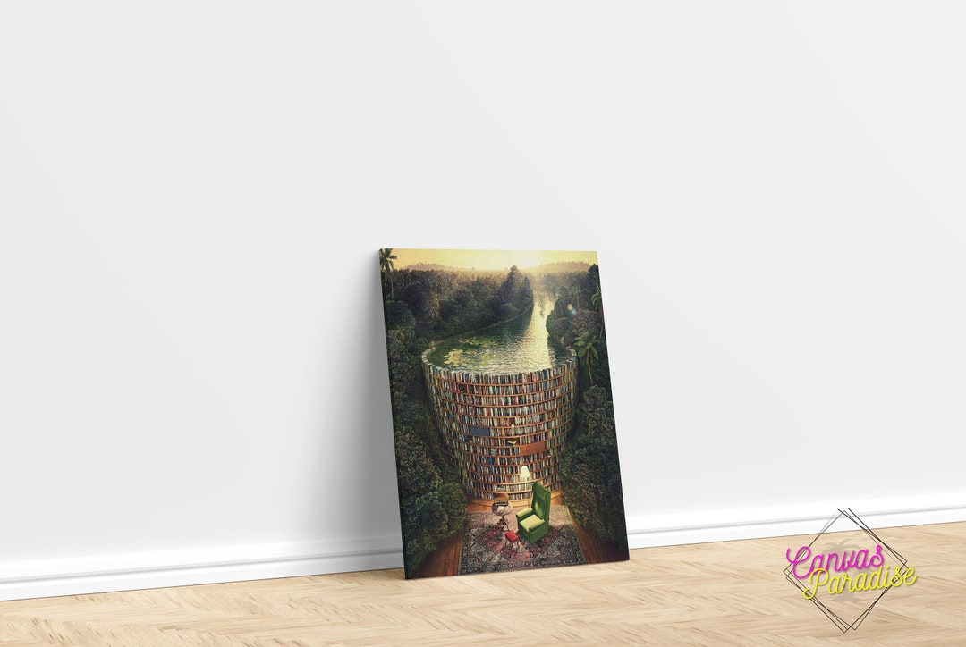 Library Canvas Painting, Surreal Library Canvas Print, Art Books Canvas ...