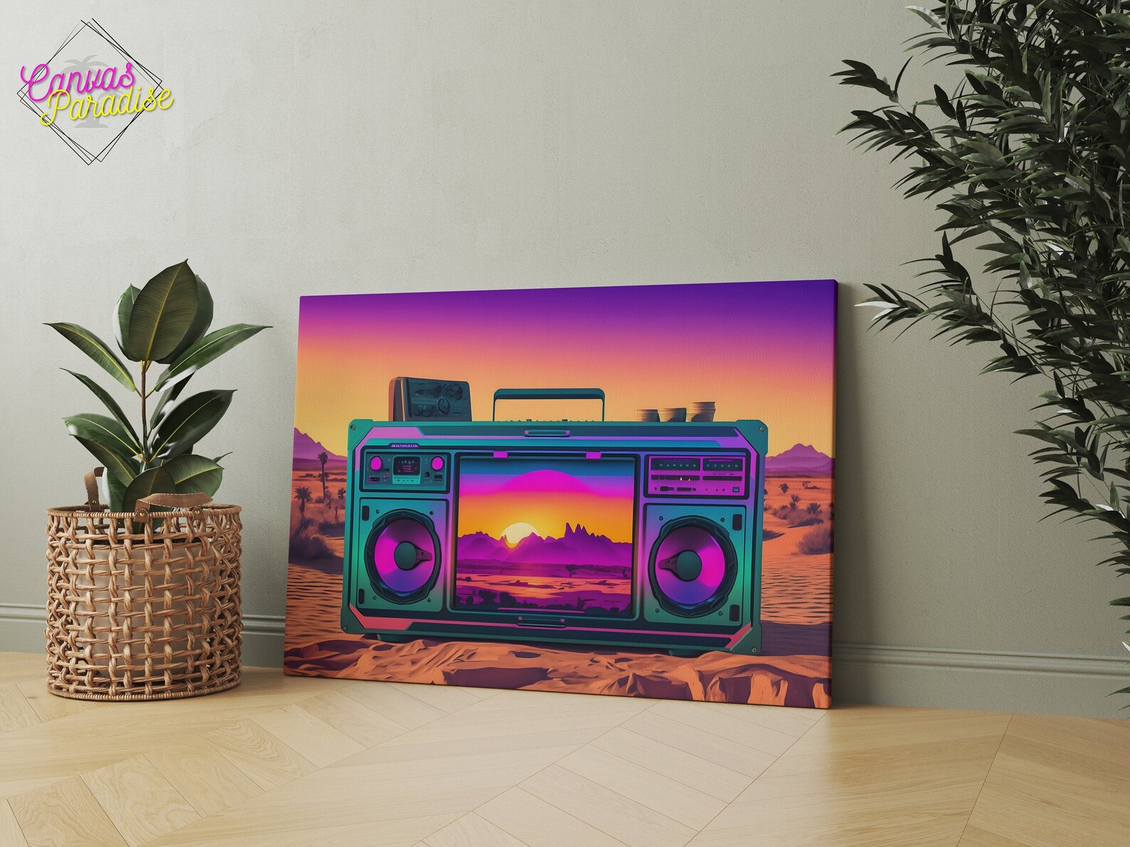 Sunset Synthwave Boombox, 80's Retro Art, Stylish Art, Modern Art ...