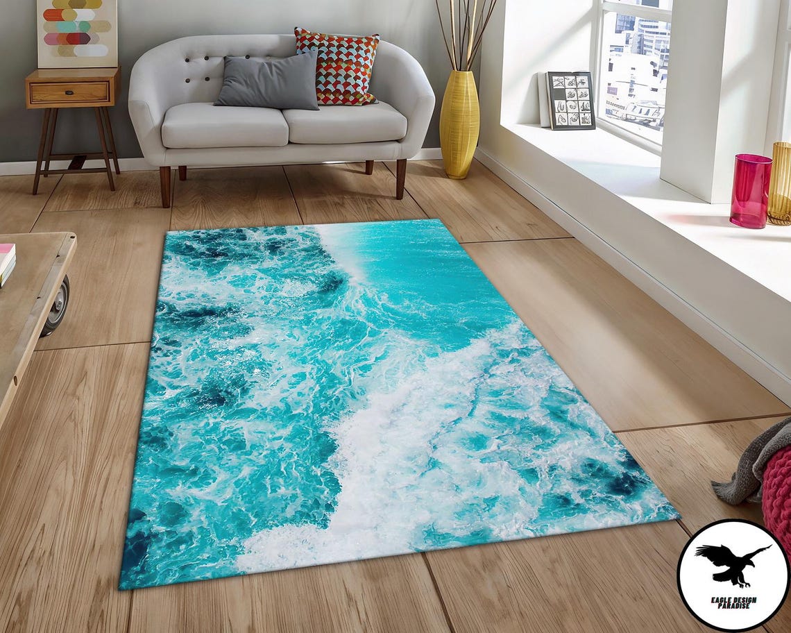 Ocean Rug, Beach Rug, Wave Sea Rug, Nautical Mat, Summer House Decor ...