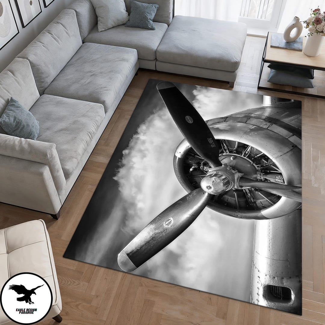 Airplane Prop Rug, Vintage Airplane Photo Rug, Pilot Gift Rug, Airplane ...