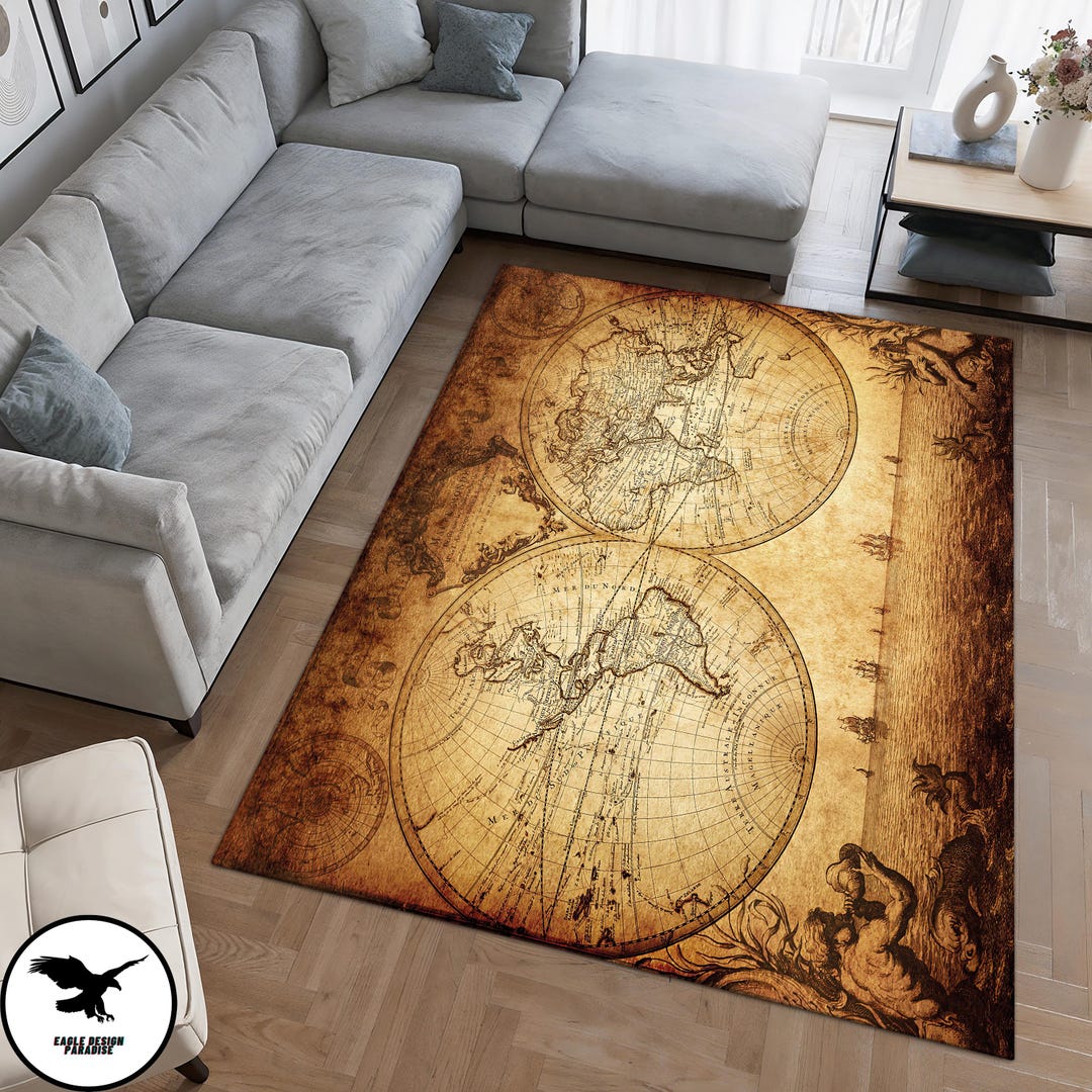 Vintage World Map Rug, Old World Map Rug, Vintage Rug, Soft Rug, Large ...