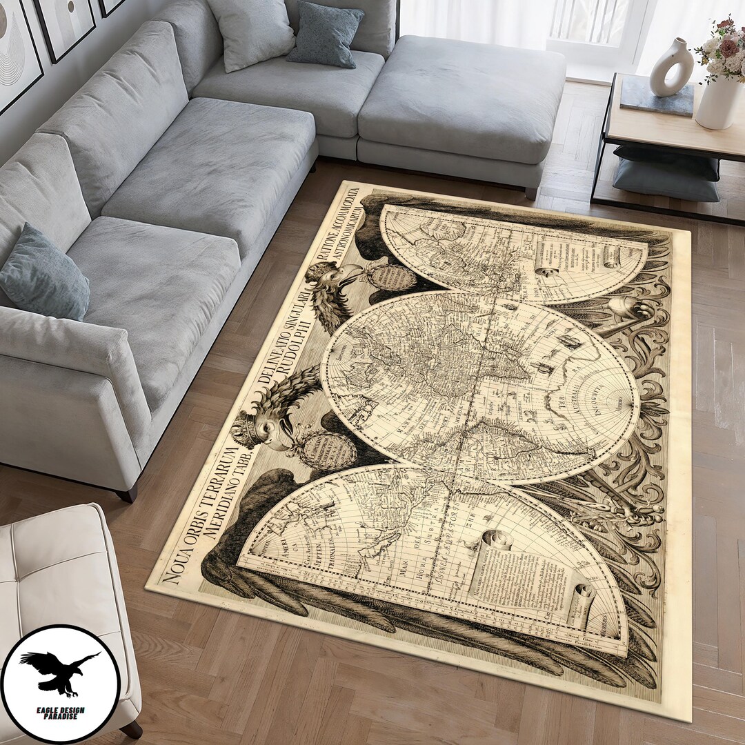Vintage Rug, Vintage World Map Rug, Old World Map Rug, Soft Rug, Large ...