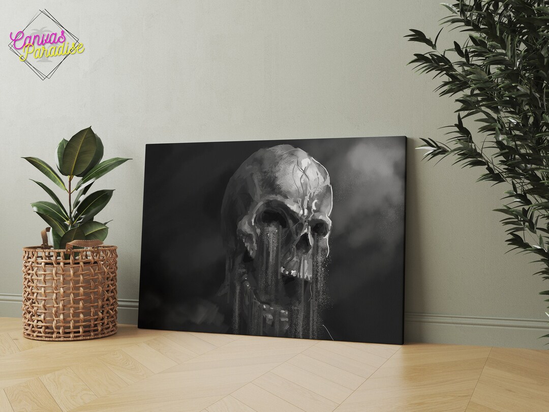 Skull Canvas, Weeping Skull Canvas, Sad Skull Canvas, Black Skull ...
