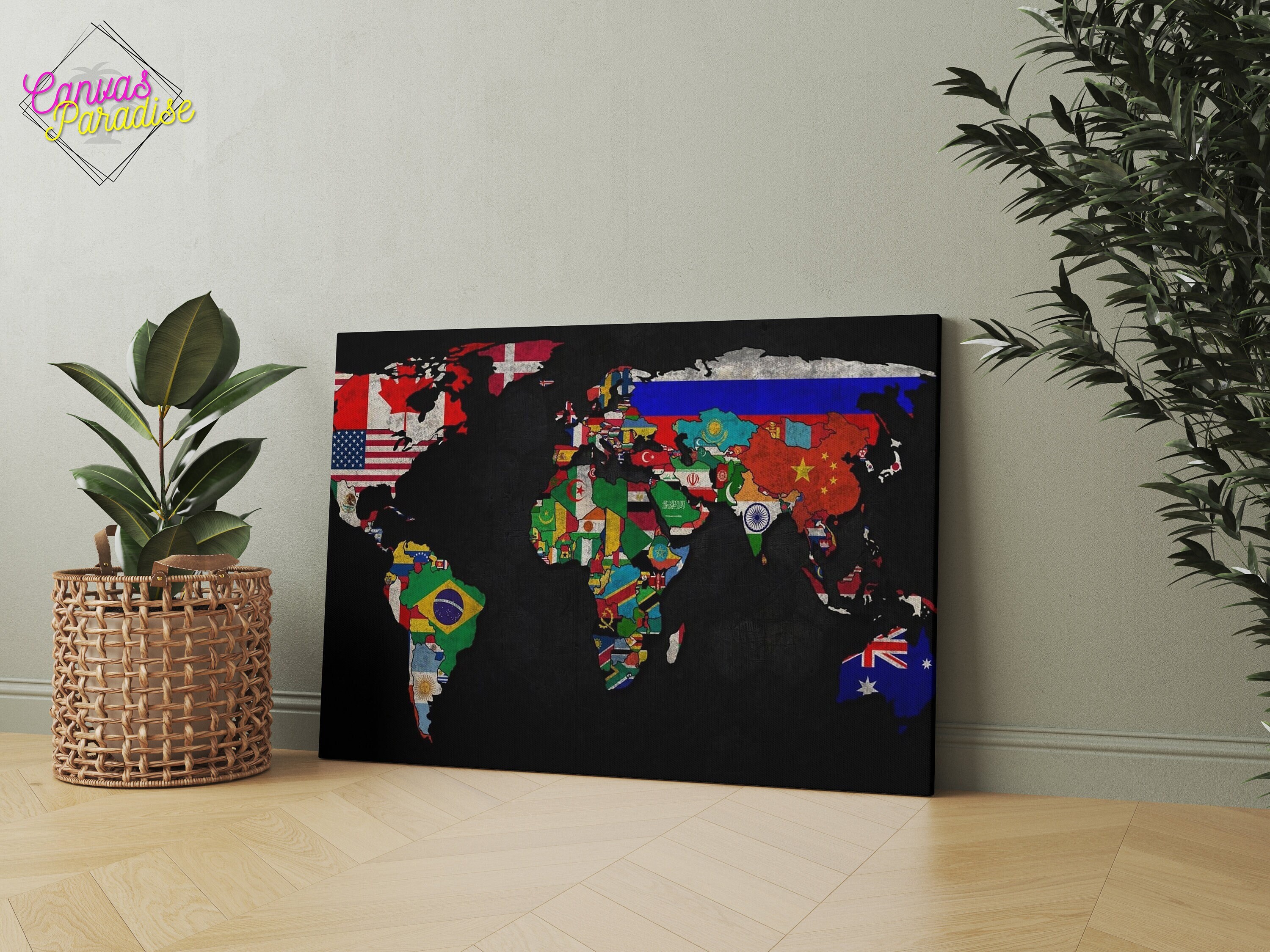 World Map Canvas, World Map Decor, Large World Map, Travel Art Extra ...