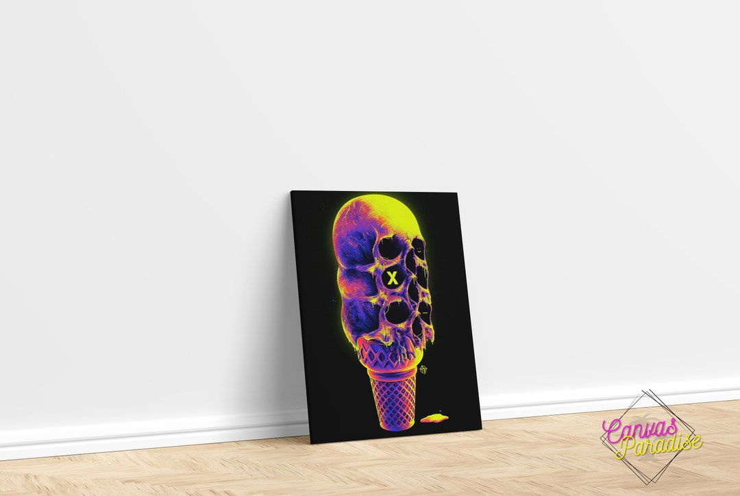 Skulls İn an İce Cream Cone Canvas, Skull Canvas, Melting Skulls Canvas ...