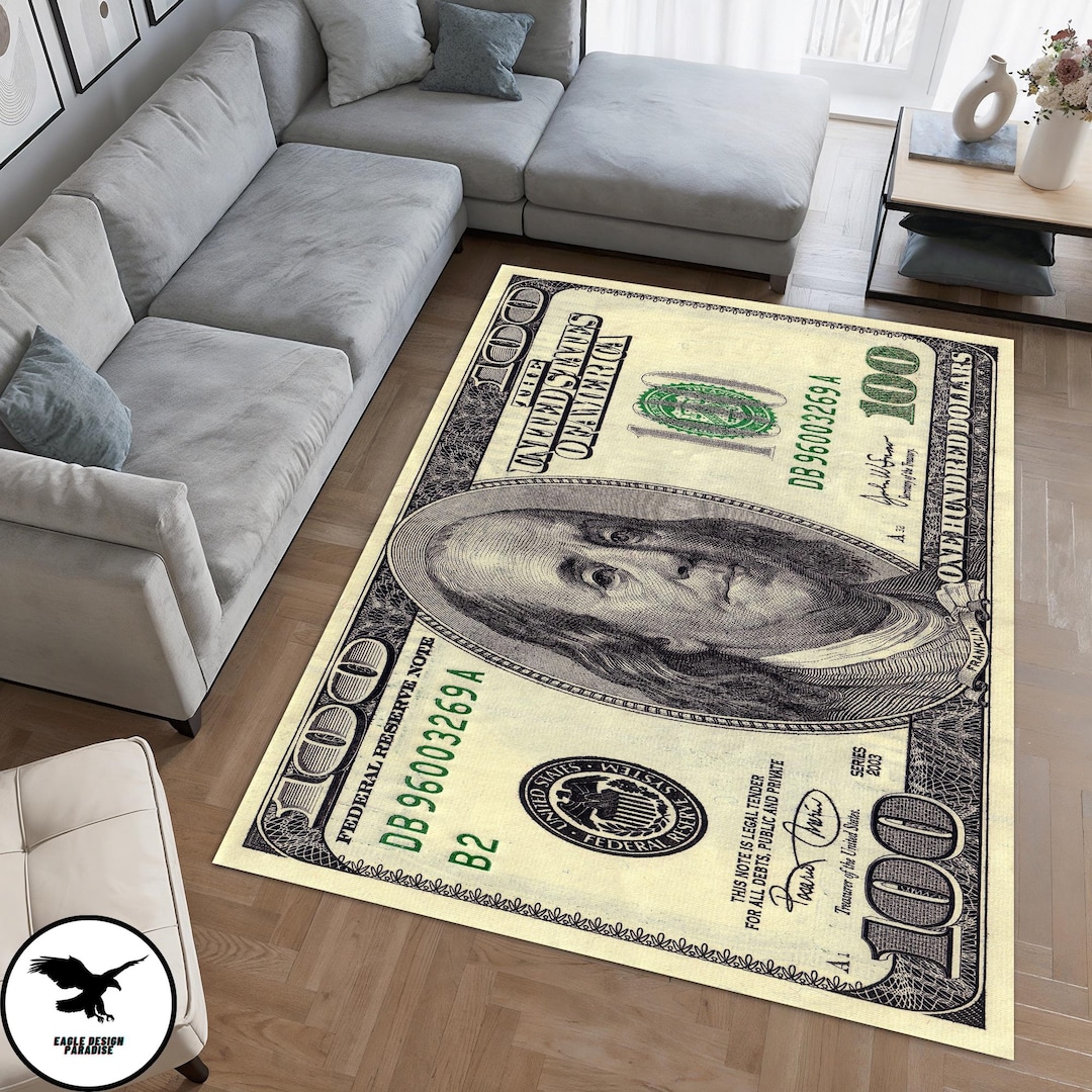 100 Dollar Bill Rug, Ben Franklin 100 Dollar Bill Dobby Rug, Unique ...