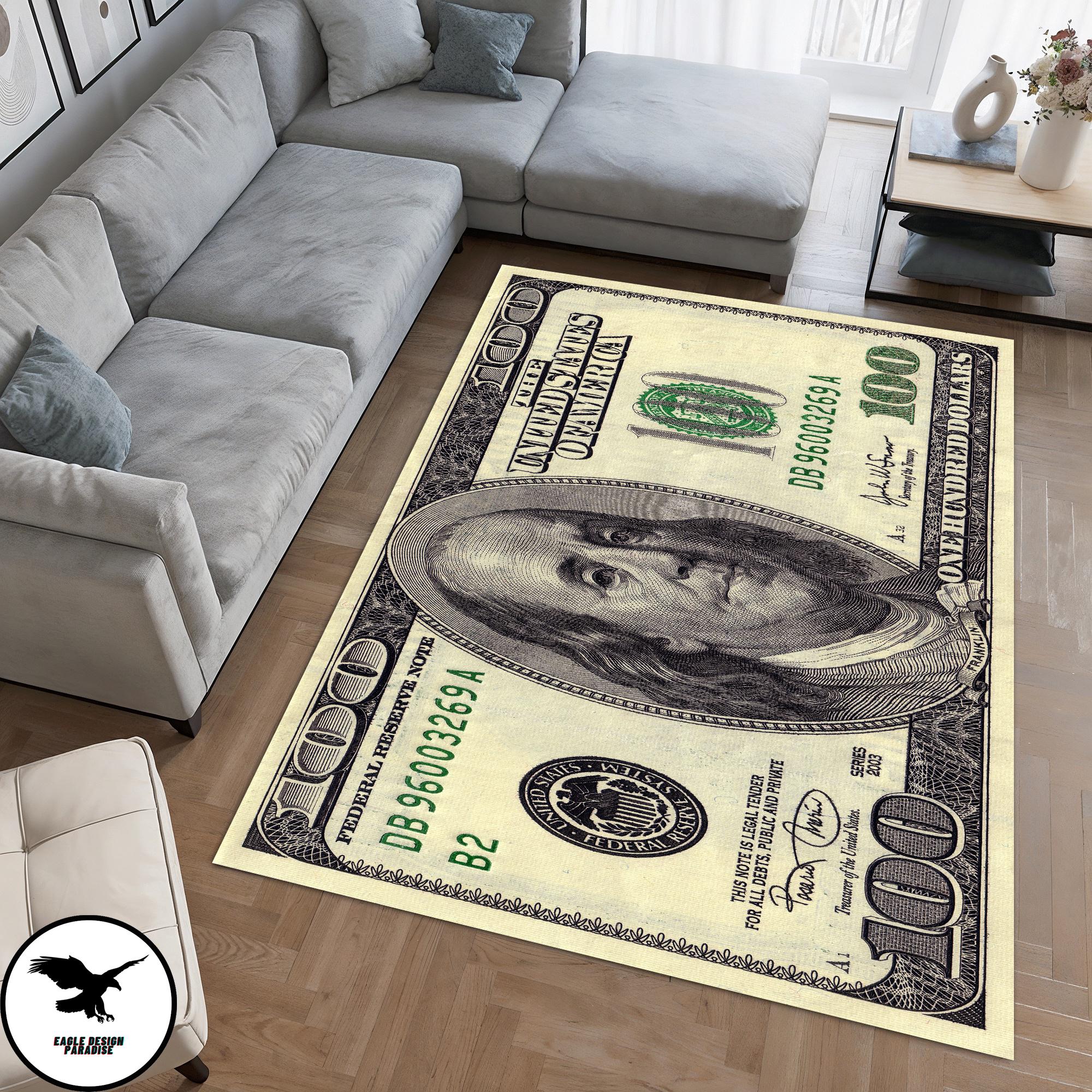100 Dollar Bill Rug, Ben Franklin 100 Dollar Bill Dobby Rug, Unique ...