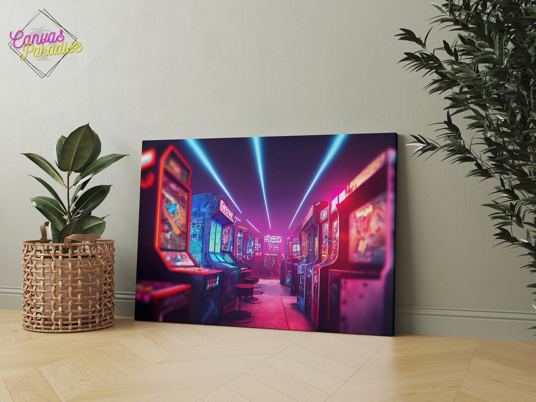 Retro Arcade, Game Room Art, Scenic Wall Art, Splendid Playroom Canvas ...