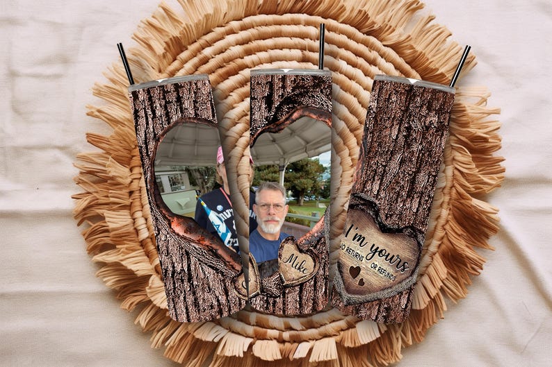 Personalized Photo Heart Carved in Tree Tumbler – Custom 20oz ...