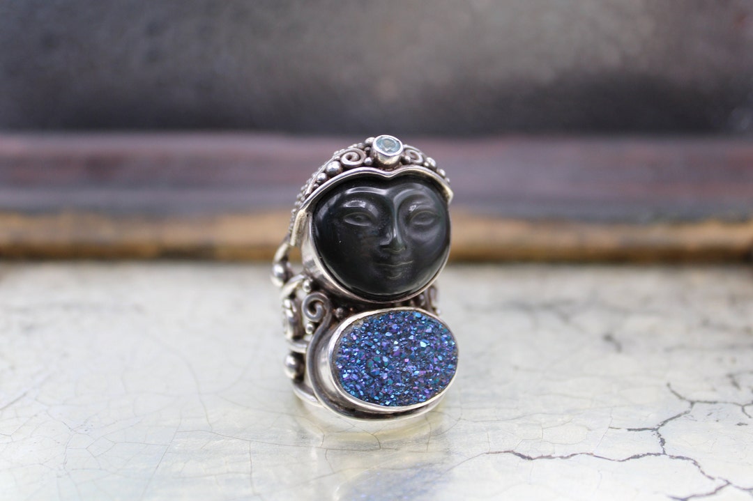 Sajen Goddess Face Druzy Ring in Sterling Silver - Etsy