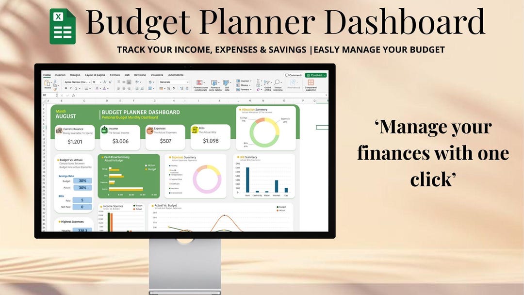 Excel Budget Template | Monthly Budget Planner Dashboard | Income and ...