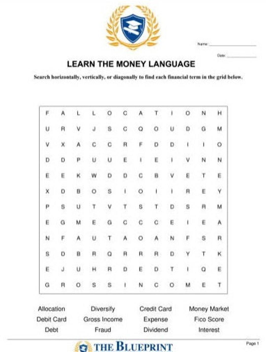 Printable Word Search - Learn the Money Language 002 (personal Finance ...