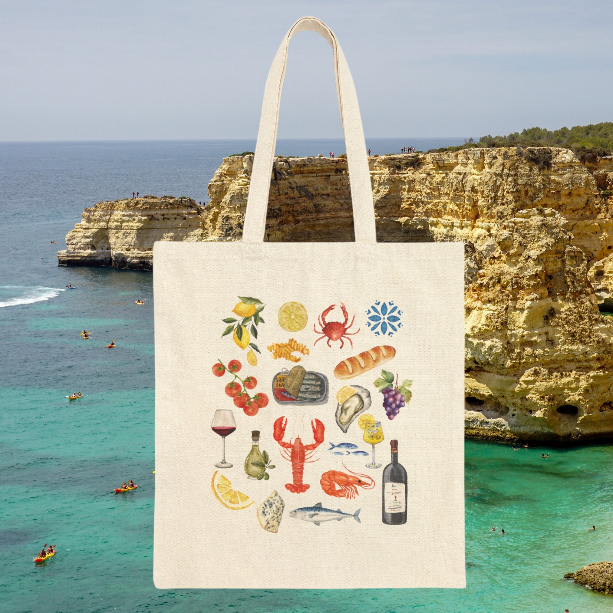 Italian Summer Beach Canvas Tote Bag Aesthetic Thin Fish Sardines ...