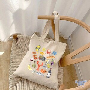 Italian Summer Canvas Tote Bag: Seafood & Pasta Collage - Etsy