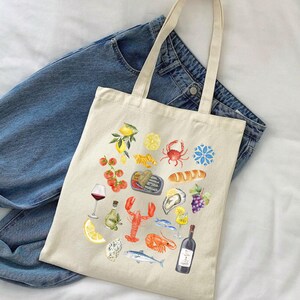 Italian Summer Canvas Tote Bag: Seafood & Pasta Collage - Etsy