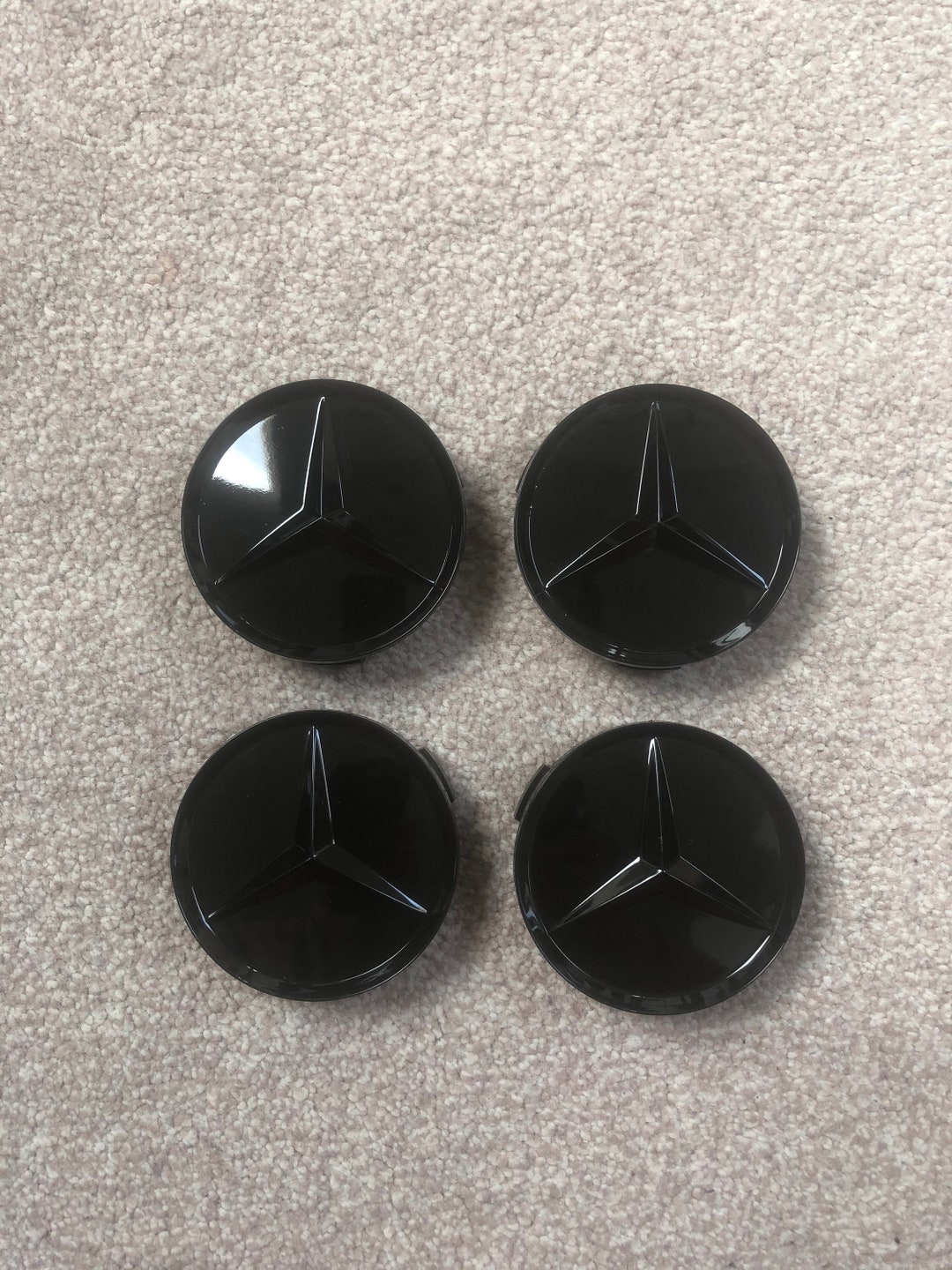 4x Gloss Black Mercedes Benz Alloy Wheel Centre Hub Caps 75mm Badges ...