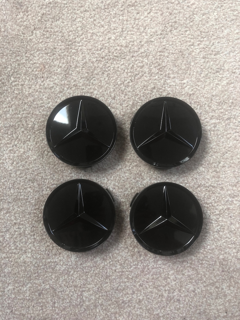 4x Gloss Black Mercedes Benz Alloy Wheel Centre Hub Caps 75mm Badges ...