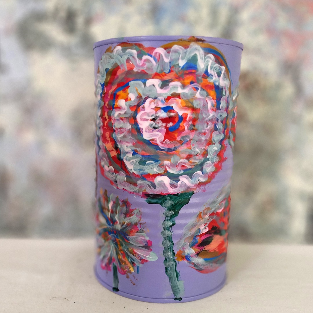 TIN CAN ART Flower Bouquet Rose Tulip Candy Tuft Carnation Raw Painting ...