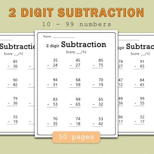 50 Two Digit Subtraction Worksheets | Printable Math Worksheets, 10-99 ...