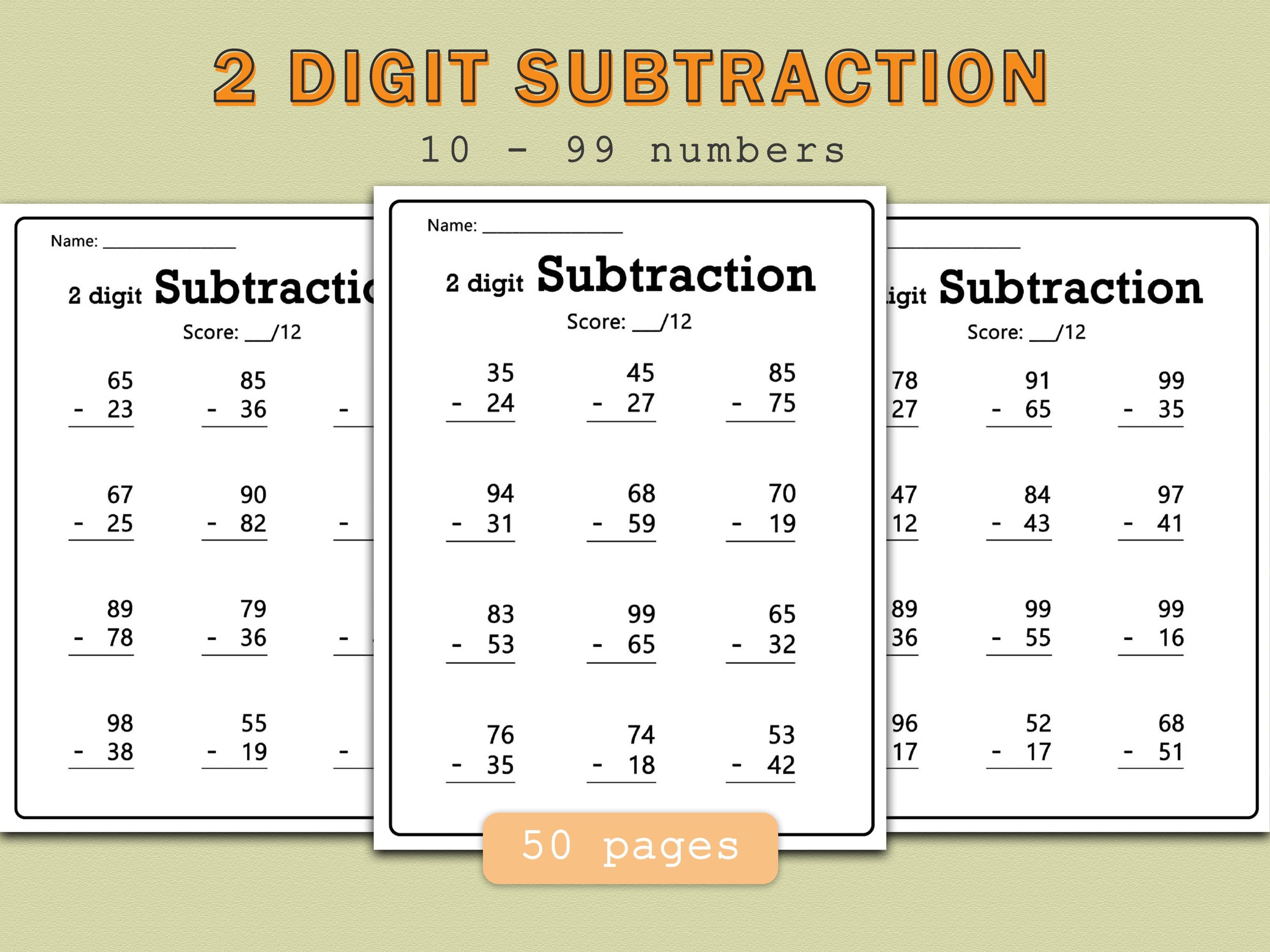 Two Digit Subtraction Worksheets Subtraction Of Two Digit With One
