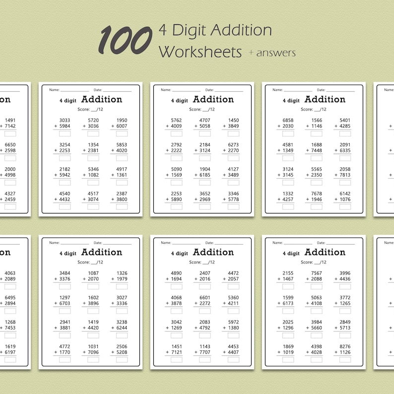 100 Four Digit Addition Worksheets | Printable Math Worksheets ...