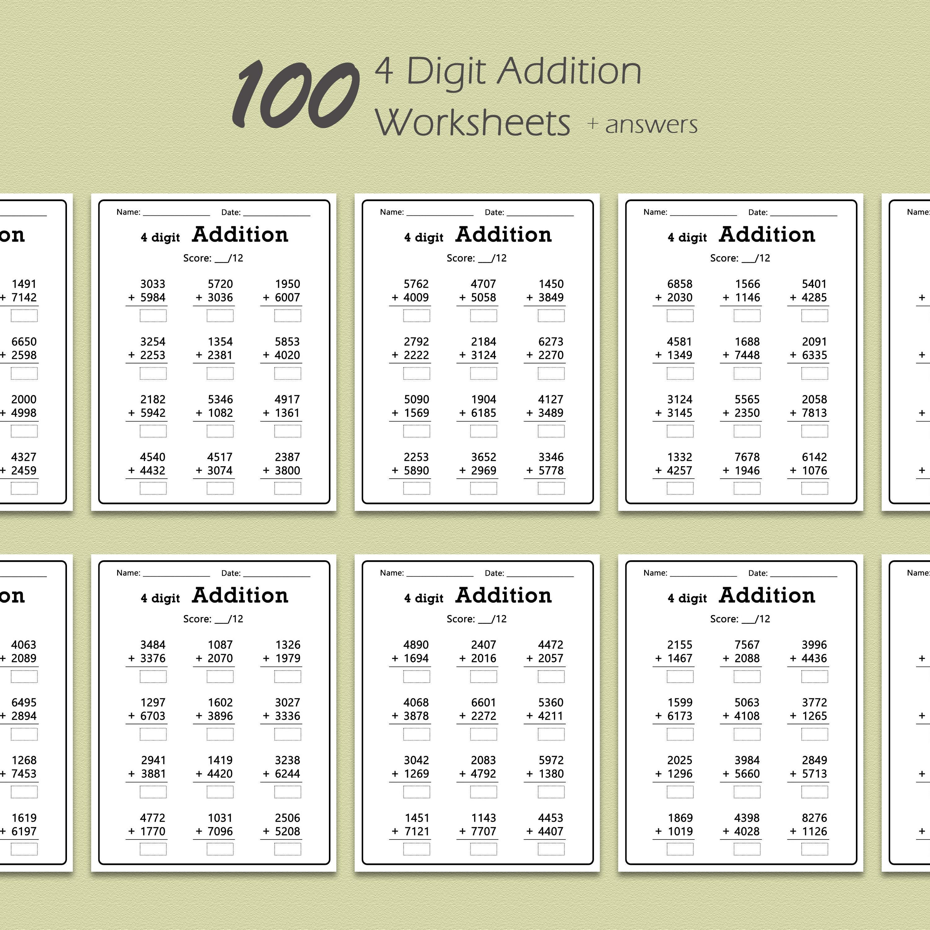100 Four Digit Addition Worksheets | Printable Math Worksheets ...