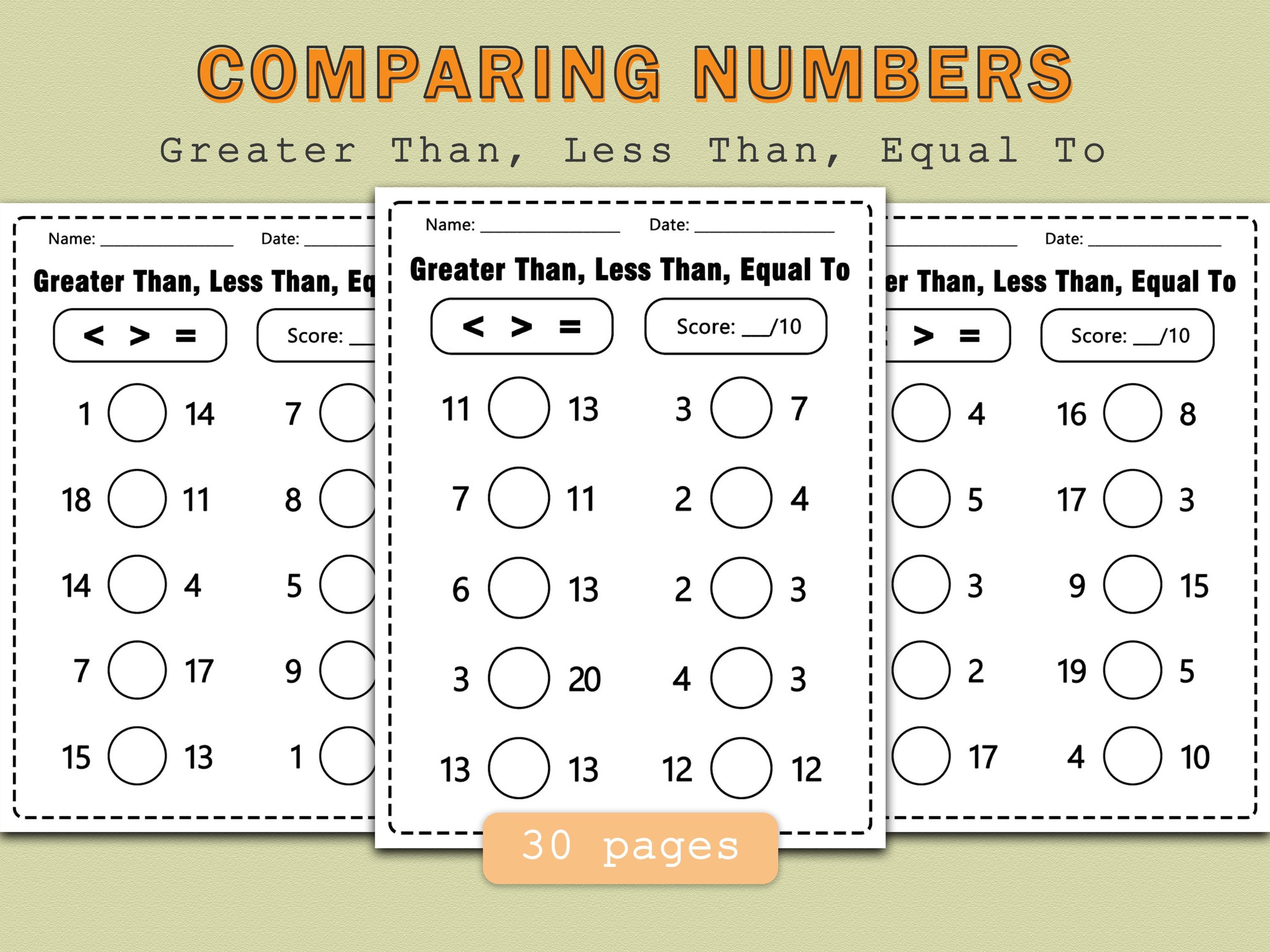 Comparing Numbers 1-20 | Greater Than, Less Than , Equal To ...