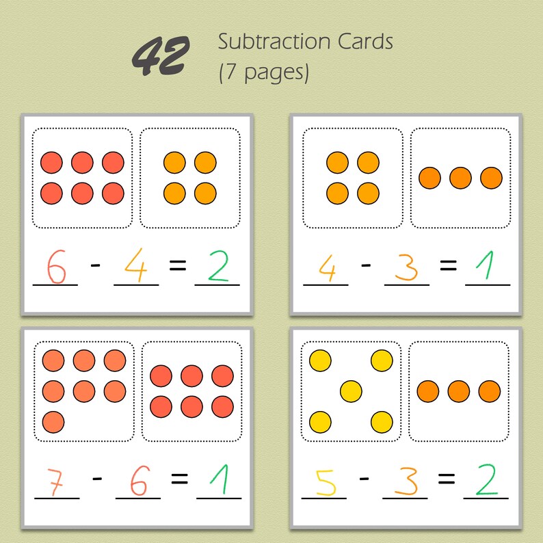 Subtraction Flash Cards: Math Worksheets for Kids (PDF Printable ...
