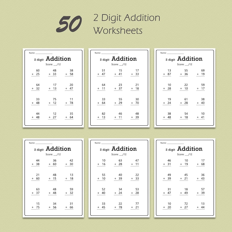 50 Two Digit Addition Worksheets | Printable Math Worksheets, 10-99 ...