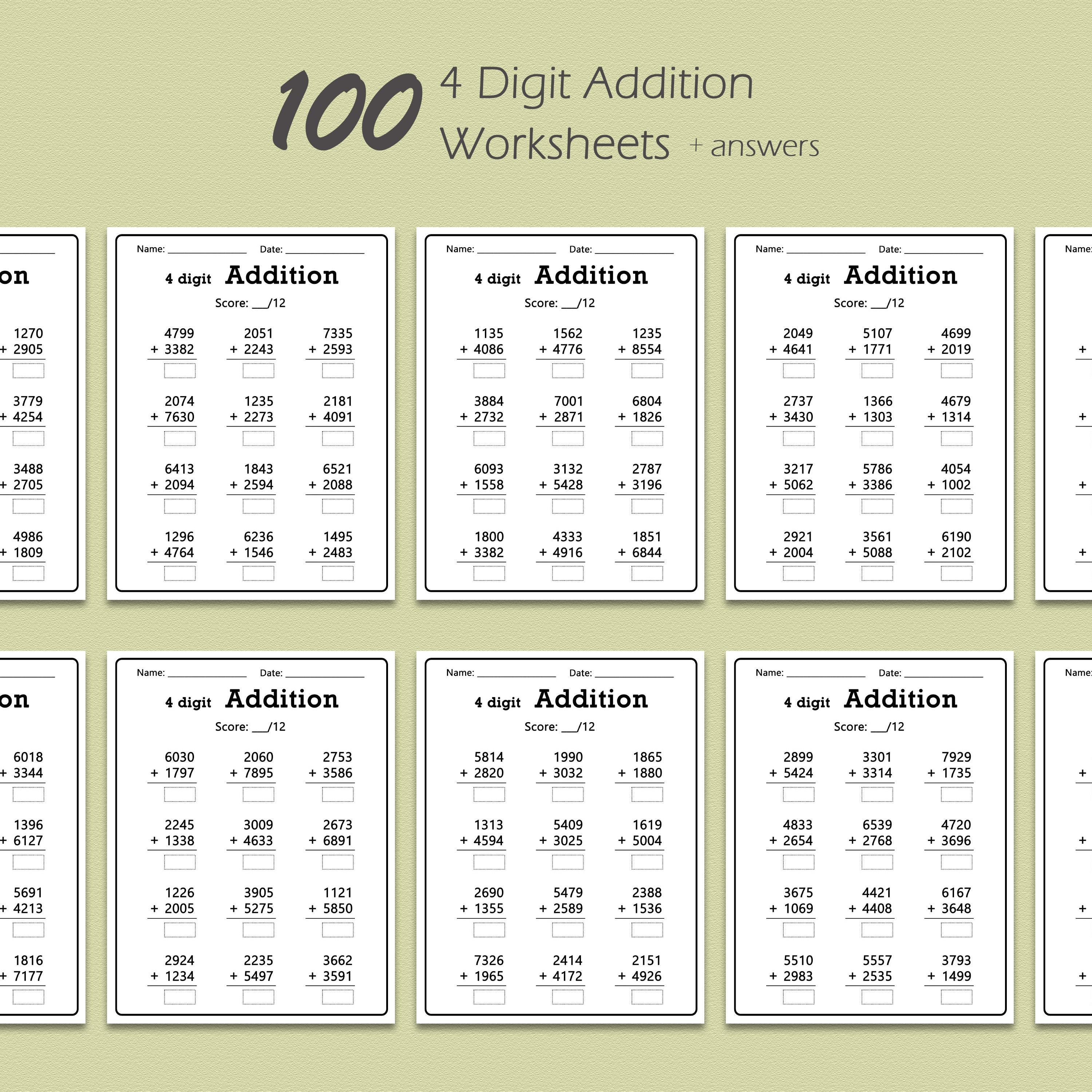100 Four Digit Addition Worksheets | Printable Math Worksheets ...