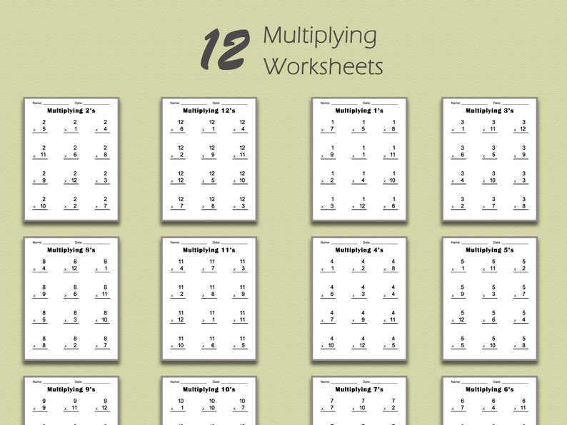 Multiplying Math Worksheets up to 12 - Etsy
