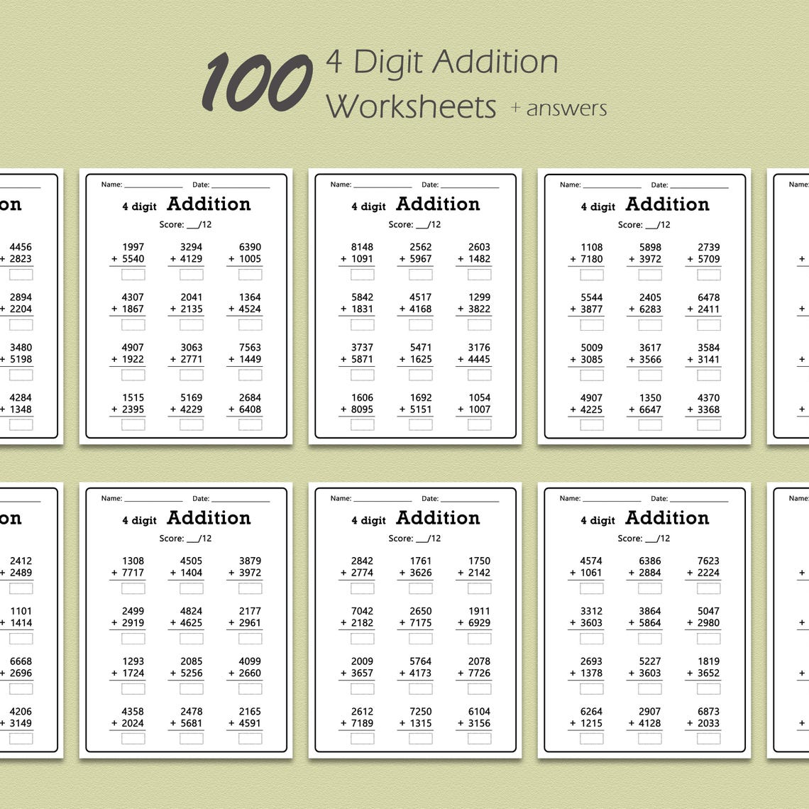 100 Four Digit Addition Worksheets | Printable Math Worksheets ...