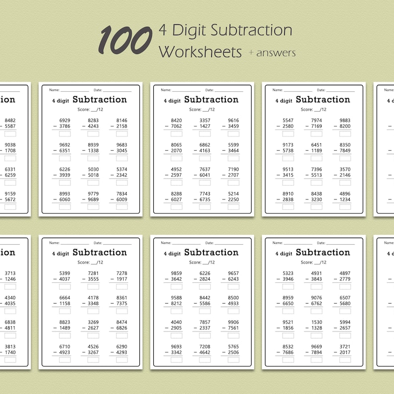 100 Four Digit Subtraction Worksheets | Printable Math Worksheets ...