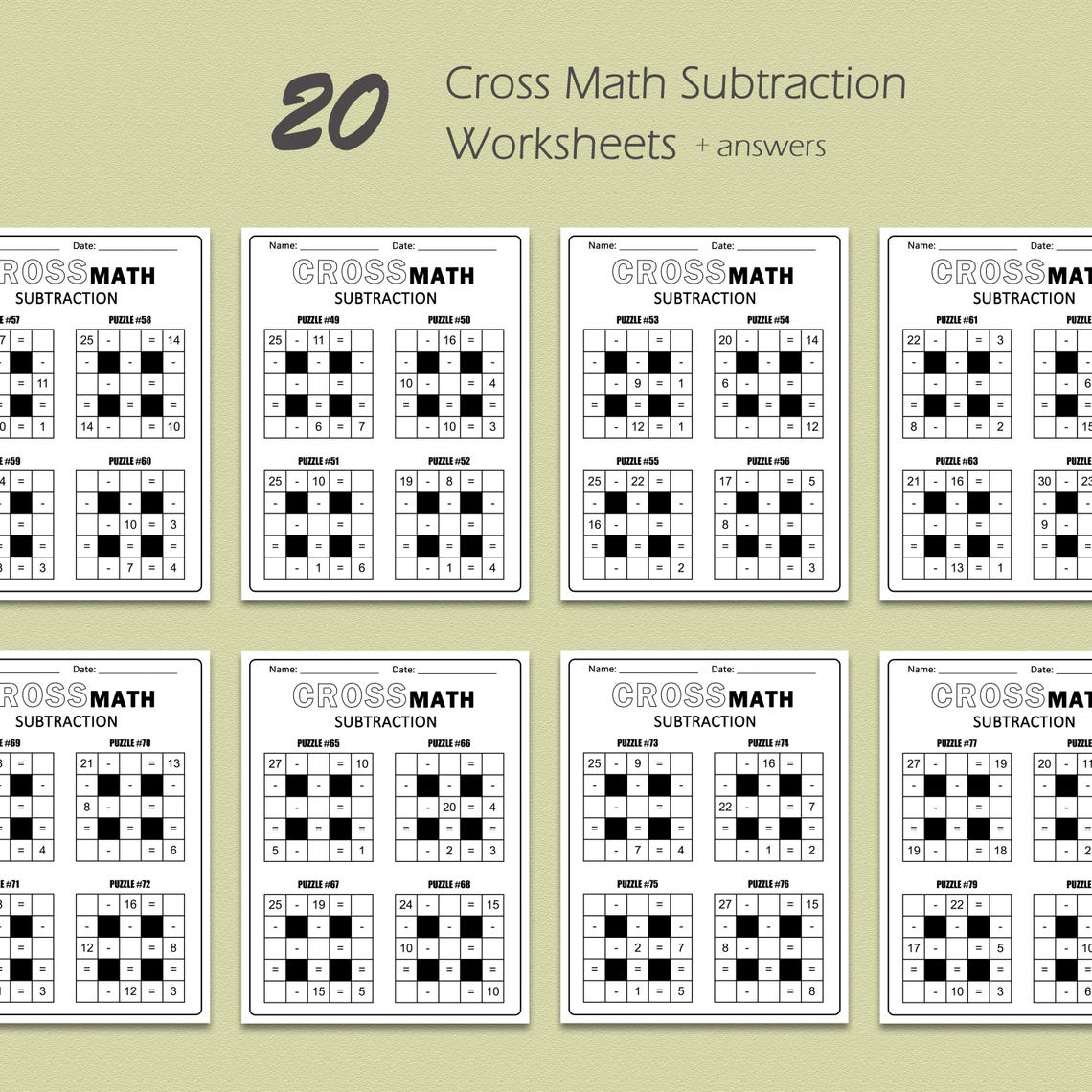 Cross Math Puzzles | Subtraction Numbers 1-30 | Printable Math ...
