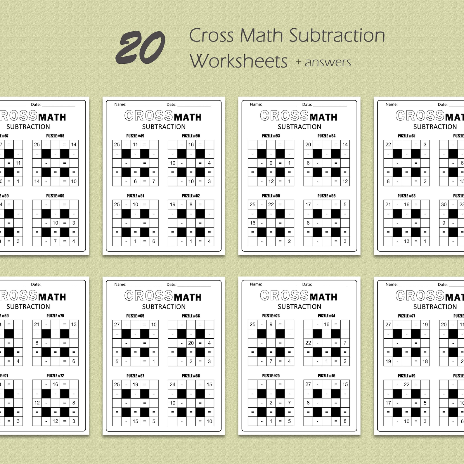 Cross Math Puzzles | Subtraction Numbers 1-30 | Printable Math ...