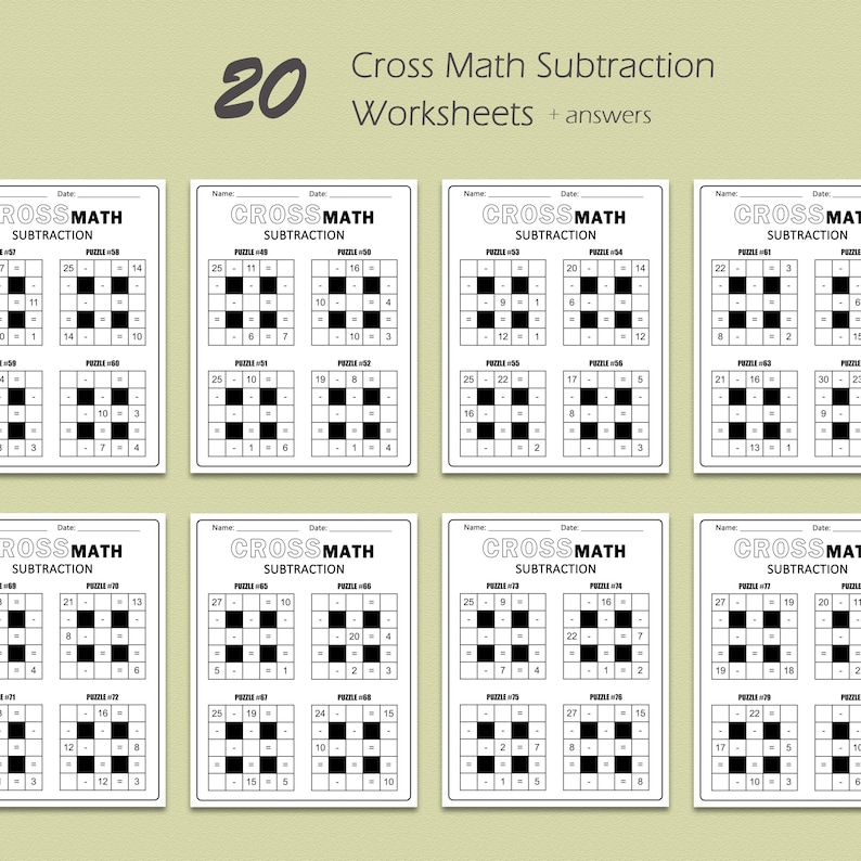 Cross Math Puzzles | Subtraction Numbers 1-30 | Printable Math ...
