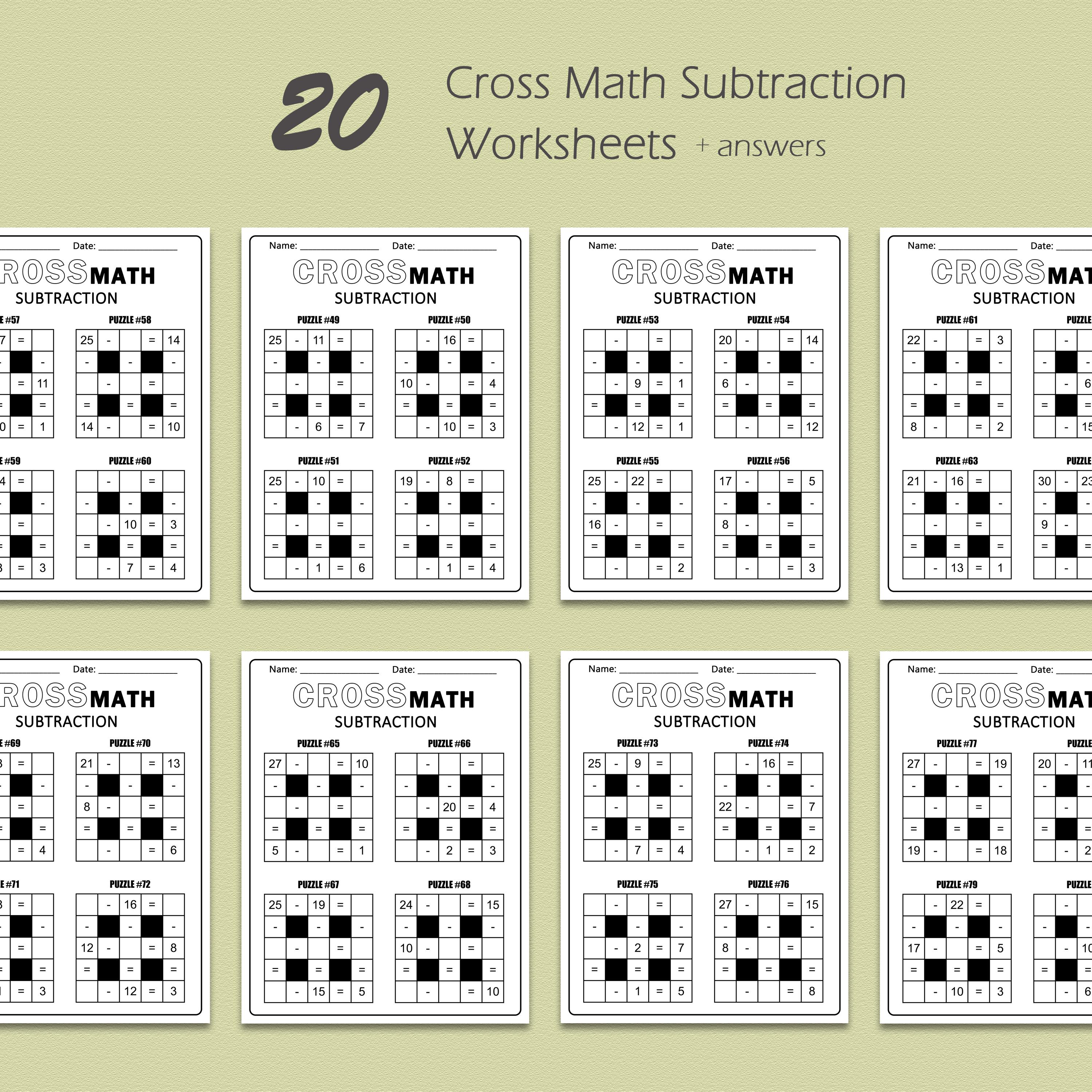 Cross Math Puzzles | Subtraction Numbers 1-30 | Printable Math ...
