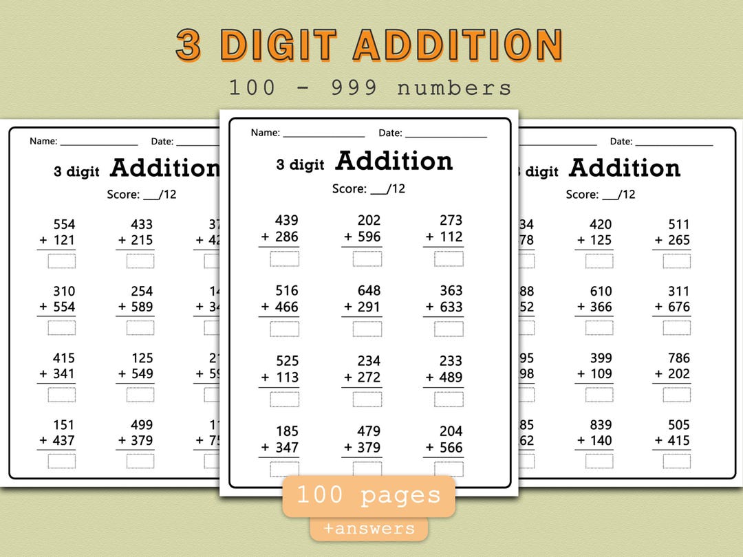 100 Three Digit Addition Worksheets | Printable Math Worksheets, 100 ...