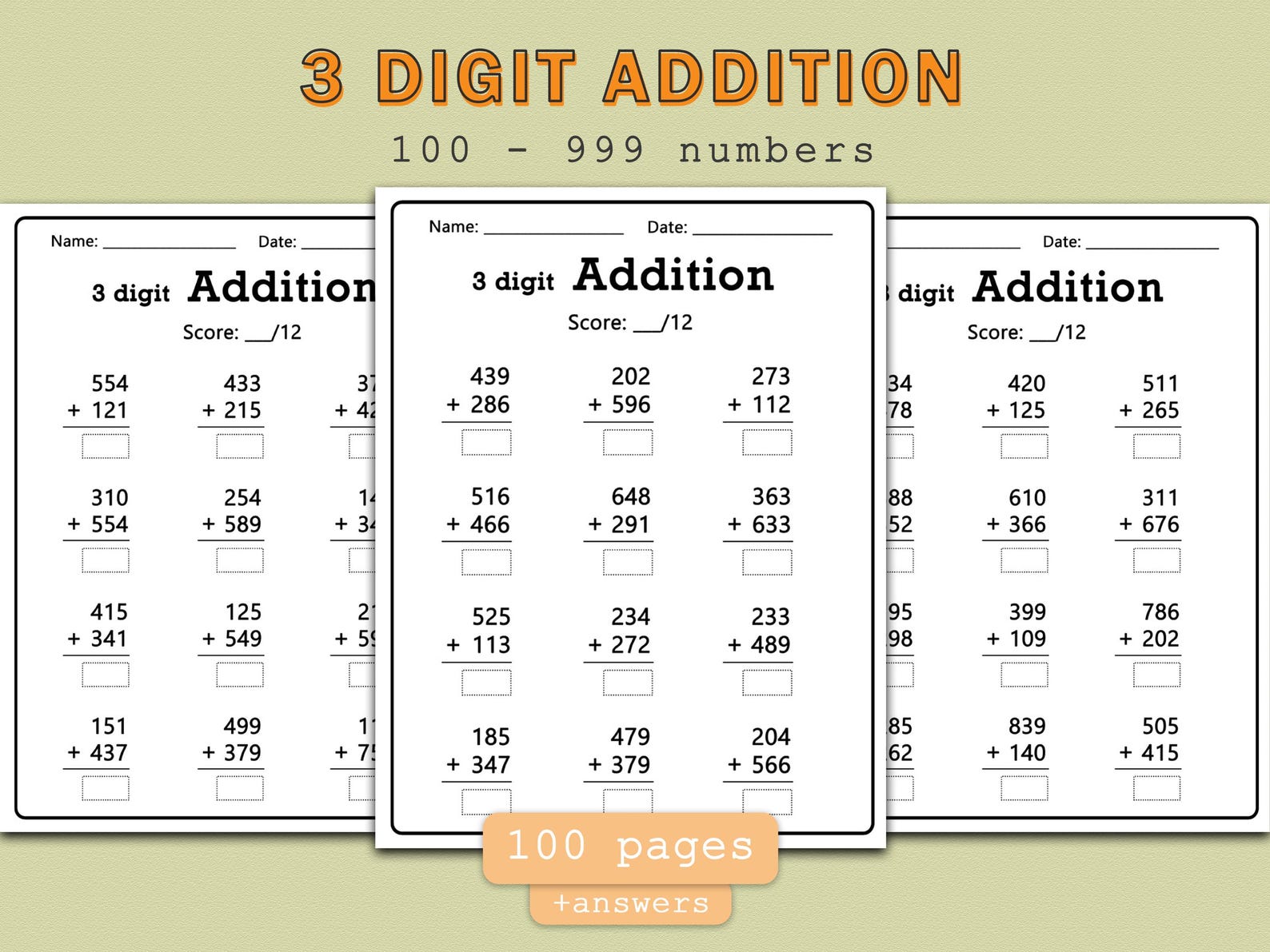 100 Three Digit Addition Worksheets | Printable Math Worksheets, 100 ...