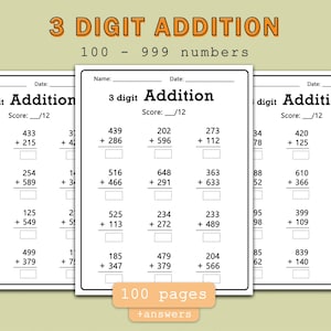 100 Three Digit Addition Worksheets | Printable Math Worksheets, 100 ...