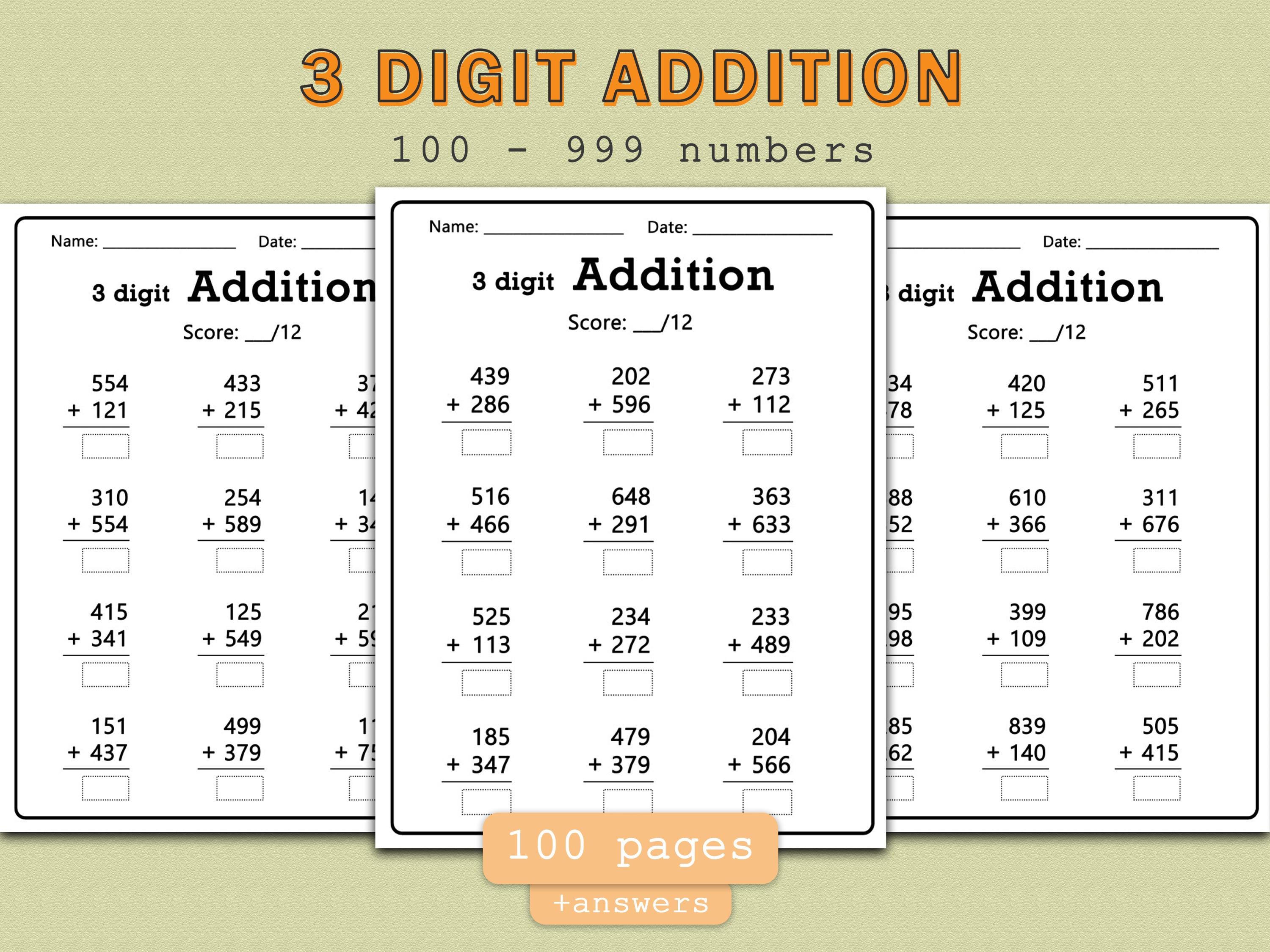 100 Three Digit Addition Worksheets | Printable Math Worksheets, 100 ...