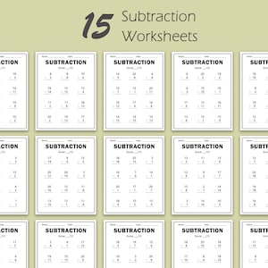 15 Subtraction Math Worksheets, Within 20, Printable - Etsy