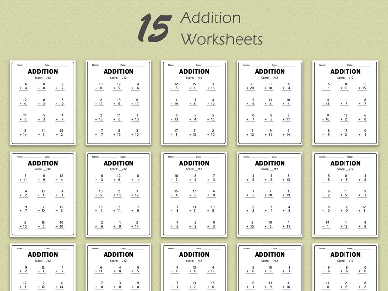 15 Addition Math Worksheets, Sum up to 20, Printable - Etsy