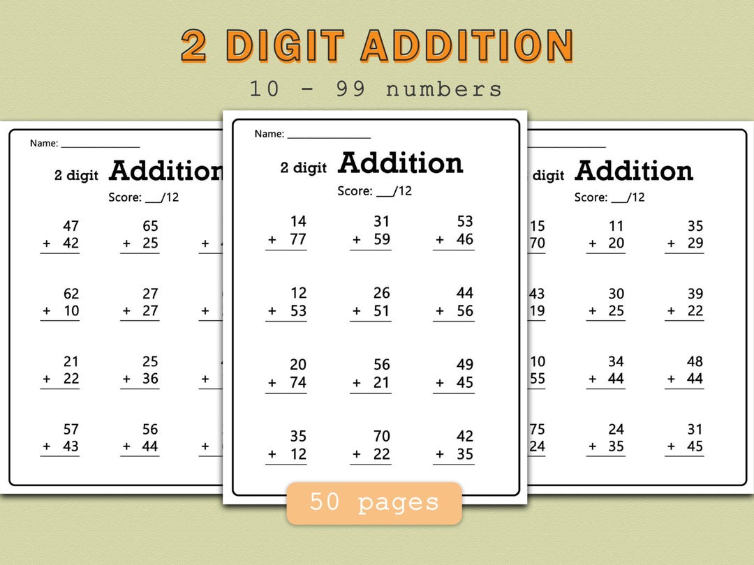 50 Two Digit Addition Worksheets | Printable Math Worksheets, 10-99 ...