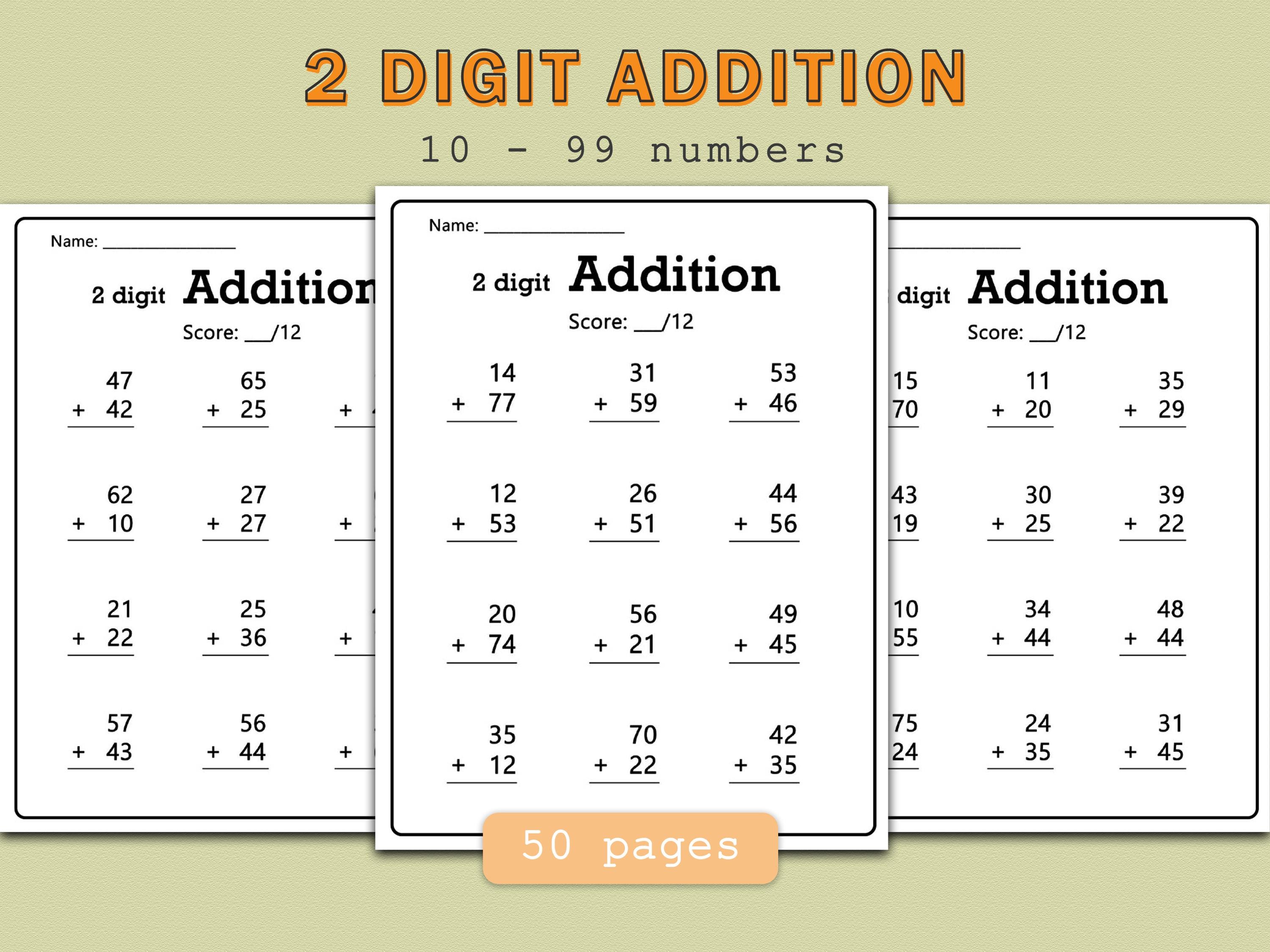 50 Two Digit Addition Worksheets | Printable Math Worksheets, 10-99 ...