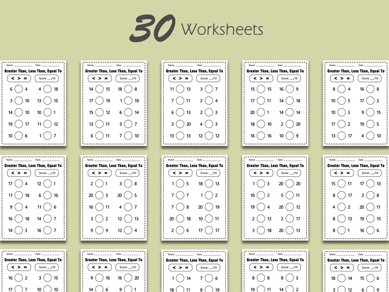 Comparing Numbers 1-20 Greater Than, Less Than, Equal To - Etsy